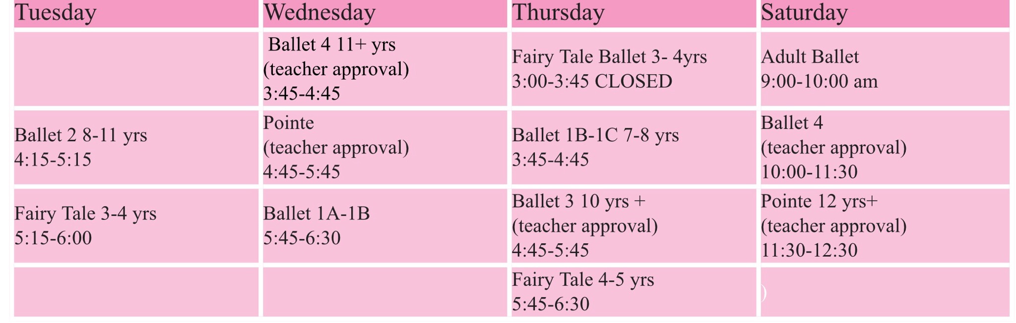Class Information – Livermore Ballet School